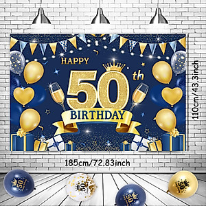 Navy Blue 50th Birthday Decorations Happy 50th Birthday Backdrop Decorations for Men Happy 50th Birthday Yard Banner Backdrop 50th Anniversary Birthday Supplies for 50 Year Old Cheers to 50s Party