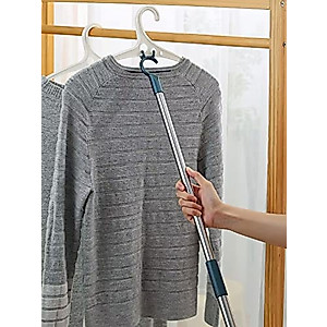 Reach Stick High Place Reaching Pole with Hook 56" Extendable Stainless Steel Reaching Tool Pole for High Place, Top Rod, Closet Shelf