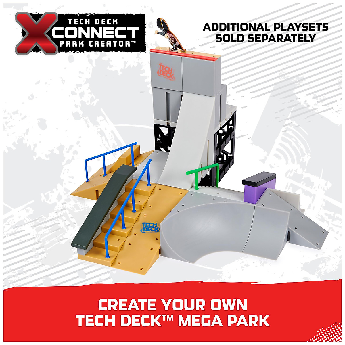 Tech Deck, Jump N’ Grind X-Connect Park Creator, Customizable and Buildable Ramp Set with Exclusive Fingerboard, Kids Toy for Ages 6 and up