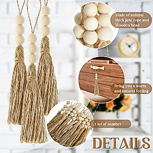 40 Sets Jute Tassels with 3 Wood Beads Natural Jute Rope Burlap Tassels for Christmas Tree DIY Craft Wood Beads Garland Project Wedding Home Party Decorations