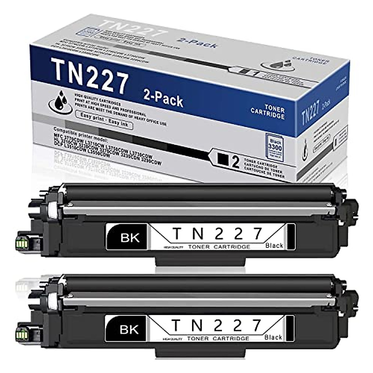 VIT 2 Pack Black TN227 TN227BK Toner Compatible High Yield Toner Cartridge Replacement for Brother MFC-L3770CDW L3710CW L3730CDW HL-3230CDN 3210CW DCP-L3550CDW Printer Toner,Sold by VoColorink