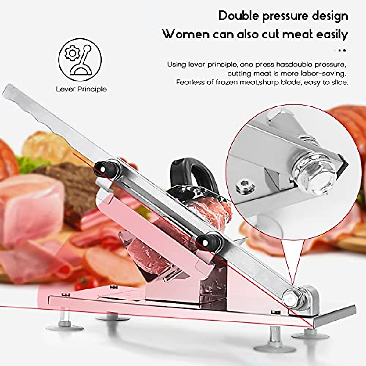 Manual Frozen Meat Slicer,WOOW DEPOT Stainless Steel Deli Meat Cutter Beef Mutton Slicing Machine Adjustable Vegetable Cheese Food Cleaver for Home Hotpot Korean BBQ