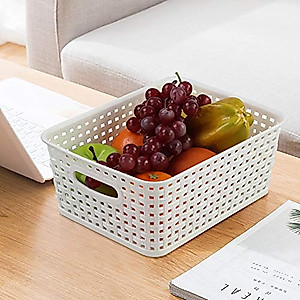 Ponpong Plastic Weave Shelf Basket, Plastic Rattan Storage Bins, 6 Packs