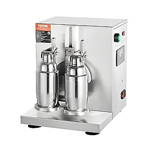 VEVOR Milk Tea Shaker, Electric Double Frame Milk Tea Shaker Machine, 0-180s Adjustable Milk Shake Mixer Machine with Double 750ML Stainless Steels Cups for Bubble Tea Boba Tea Juice Coffee Milk Wine