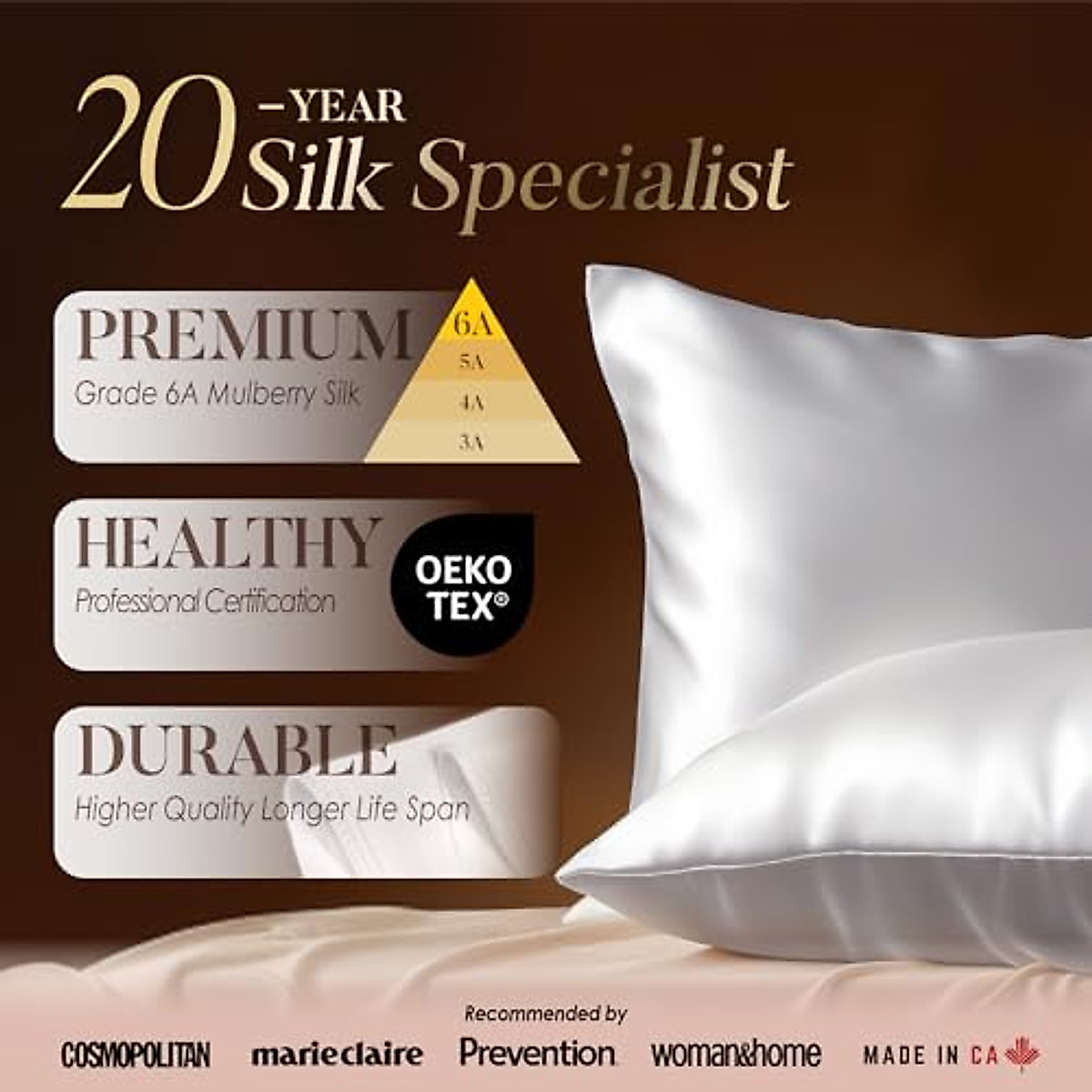 LULUSILK Pink Silk Pillowcase for Hair and Skin, Mulberry Silk Pillow Case with Zipper Closure, Standard Size, Pack of 1