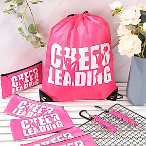 Sadnyy 36 Pcs Cheer Gifts Drawstring Backpack Makeup Bag Bows Holder, Portable Travel Pouch Cheerleading Accessories for Teen Girls School College Sport Women Teammates Toiletry Gift