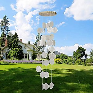 Capiz Shell Wind Chimes Outdoor, Outdoor Large Memorial Wind Chimes, Sympathy Wind Chimes Gifts for Patio, Garden, Yard Decoration, White
