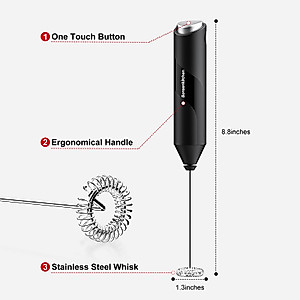 Bonsenkitchen Milk Frother Handheld, Automatic Hand Frother Milk Foam Maker for Bulletproof Coffee, Matcha, Hot Chocolate Stainless Steel Whisk Battery Operated Mini Drink Mixer (Batteries Included)