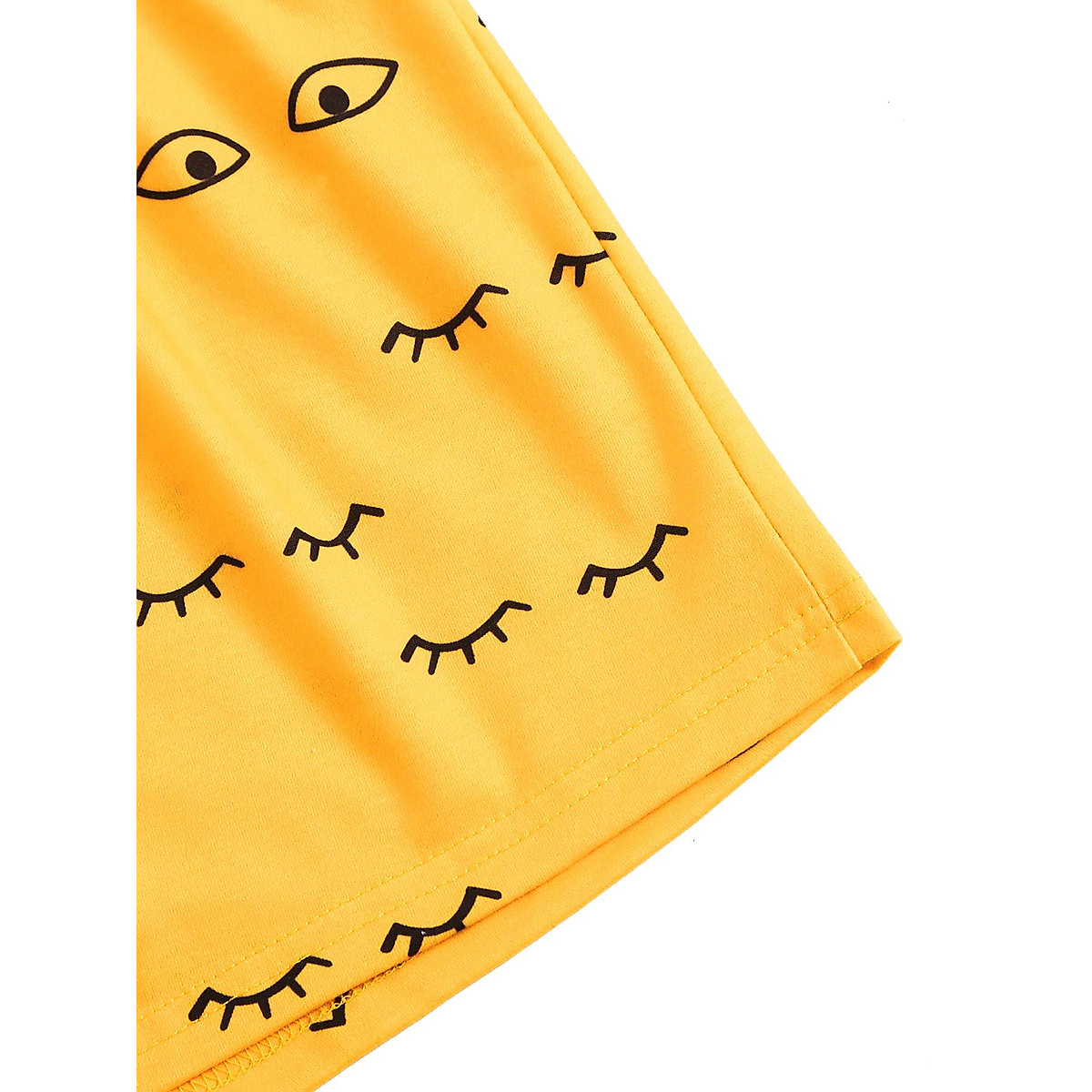 WDIRARA Women's Cute Cartoon Print Closed Eyes Print Tee and Shorts Pajama Set Yellow S