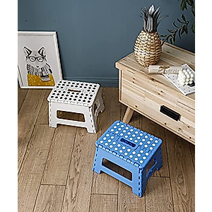 Folding Step Stool, 9 inch Collapsible Stool Premium Heavy Duty Stepping Stool Portable Foldable Step Stools for Adults Kids, Kitchen Garden Bathroom RV, Small Stool, White