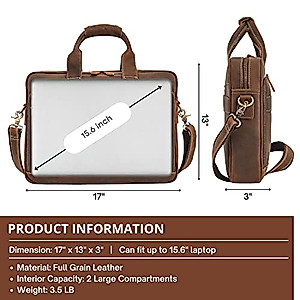 Luxorro Full Grain Leather Briefcases For Men, Handcrafted Leather Laptop Bag For Men, Our Leather Bags For Men Come In A Beautiful Gift Box, Perfect Christmas Gifts For Men, Brown, Fits 15.6" Laptop