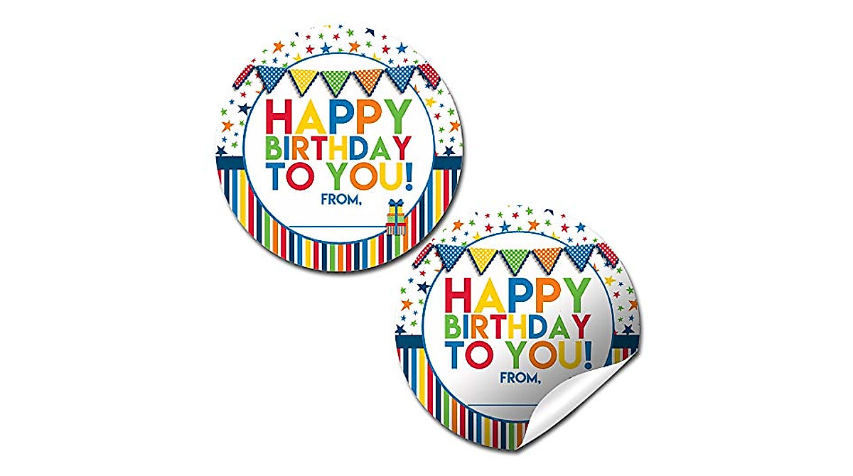 Bold Birthday Gift Tag Stickers for Boys - 40 Pack