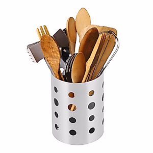 Tomotato Stainless Steel Utensil Holder, 6.3" Kitchen Utensil Holder Caddy Silverware Drying Rack Utensil Drainer Countertop Utensil Storage Organizer Cutlery Holder, 3.9" Diameter