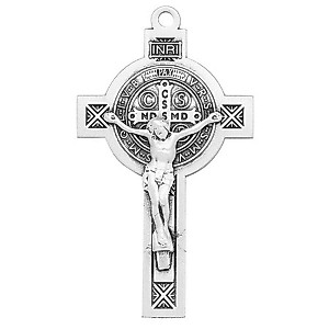 H&M Saint Benedict Medal 2 Inch Sterling Silver Cross Crucifix Pendant