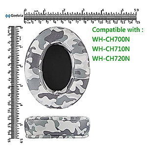 Geekria QuickFit Replacement Ear Pads for Sony WH-CH700N, WH-CH710N, WH-CH720N Headphones Ear Cushions, Headset Earpads, Ear Cups Cover Repair Parts (Camo)