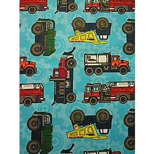Quality Fabric 100% Cotton Fat Quarter (18'' x 22'') Trucks Tonka Firetrucks Construction Vehicles Dump Truck
