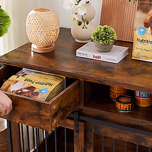 Lostcat Dog Crate Furniture with Sliding Barn Door, with Drawer and Storage,35in Rustic Style Decorative Dog Cage,Wooden Dog Kennel End Table, Easy Assembly,for Small Medium Dog(Rustic Brown)