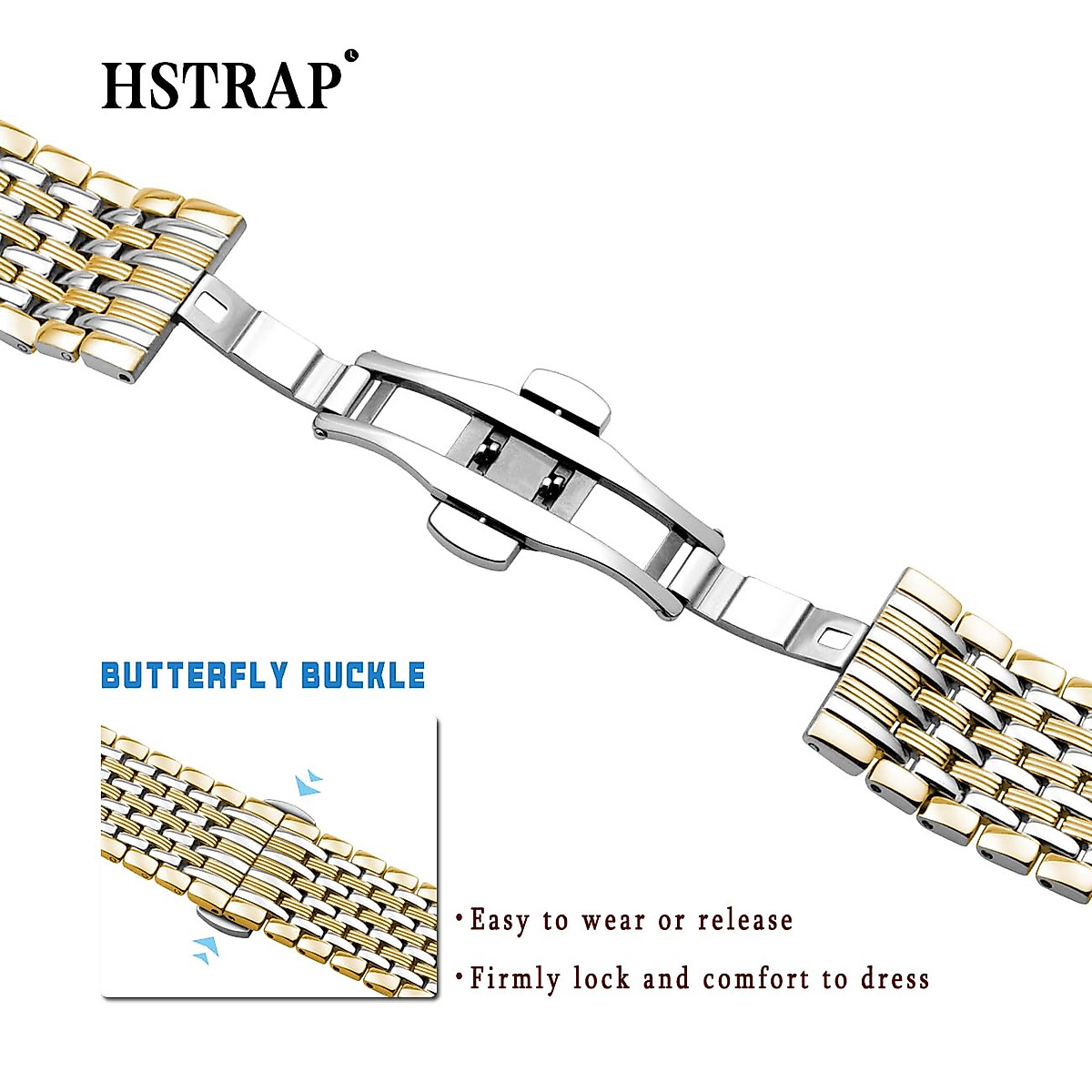 Hstrap Quick Release Metal Watch Band Compatible with Samsung Galaxy Watch 7/6/5/4 Bands 40mm 44mm/Galaxy Watch 6 Classic 43mm 47mm/Galaxy Watch 5 Pro 45mm, 20mm Mesh Watch Bands Women Men Gold-Silver