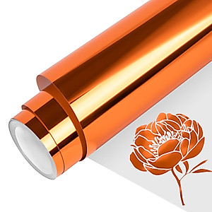 VINYL FROG Metallic Foil HTV Vinyl Roll 12"x5ft Orange Chrome Heat Transfer Vinyl Iron on Vinyl Easy to Cut & Weed DIY Heat Press Design for T-Shirts