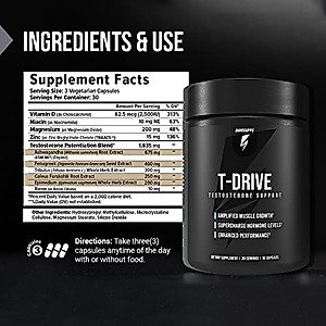 InnoSupps : T-Drive | Testosterone Booster | Amplify Muscle Growth | KSM-66 Ashwagandha, Boron, Fenugreek | 90 Capsules