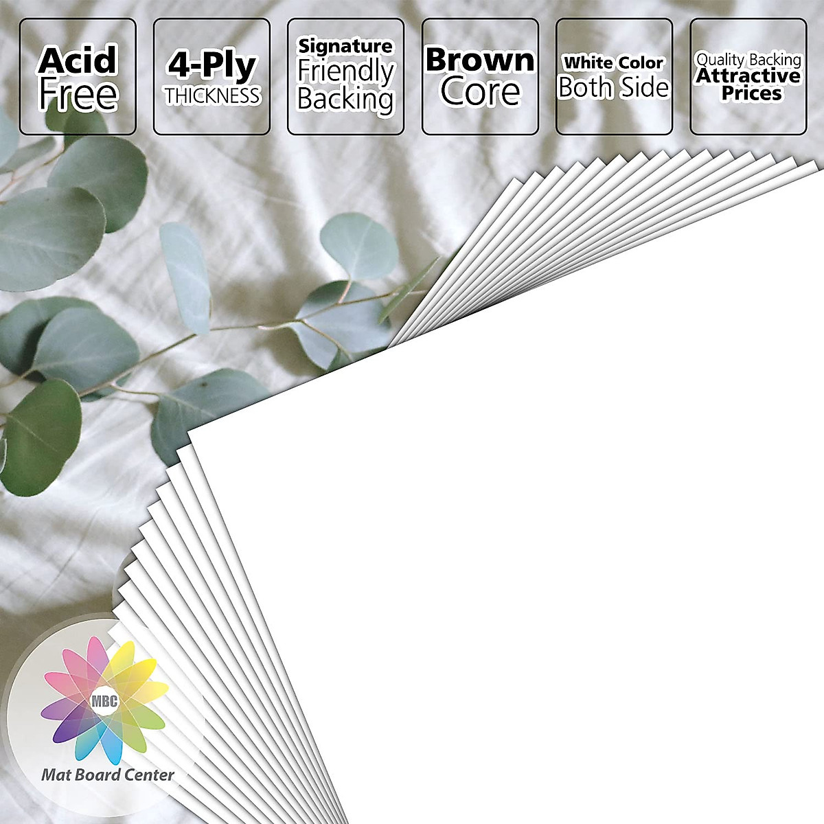 Mat Board Center, Pack of 25, 8.5x11 White Backing Boards, 4-Ply Thickness Cardboard for Picture/Photo/Framing Back Support