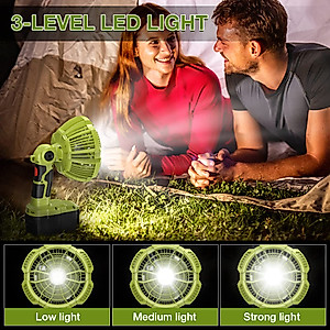 DTEZTECH 7 Inch Camping Fan Powered by Ryobi ONE+ 18V Li-ion Ni-CD Ni-MH Battery, 3 Speed Handheld Fan with Remote, 9W LED Work Light, Small Personal Portable Fan for Home Travel Outdoor Garage Office