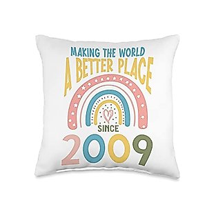14th Birthday Gifts for Women and Men 14 Birthday Making The World a Better Place Since 2009 Throw Pillow, 16x16, Multicolor