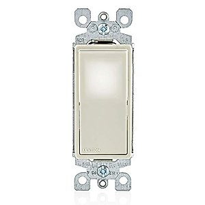 Leviton L5611-2T 15 Amp, 120/277 Volt, Decora LED Illuminated Rocker Single-Pole AC Quiet Switch, Residential Grade, Grounding, Light Almond