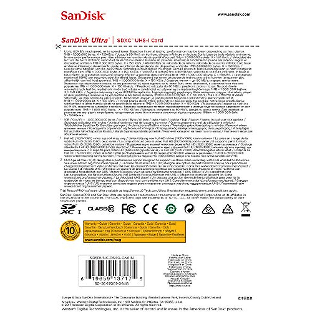 SanDisk Ultra 64GB Class 10 SDXC UHS-I Memory Card up to 80MB/s (SDSDUNC-064G-GN6IN)
