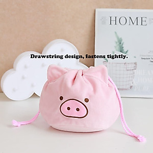 AKOAK 1 Pack Cute Fluffy Piglet Makeup Bag, Drawstring Tote Bag, Portable Travel Makeup Bag Storage Organizer