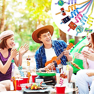 24 Pcs Travel Themed Party Favors Supplies Plastic Drinking Straws, Adventure Awaits Bon Voyage Birthday Party Supplies, Colorful Reusable Straws for Festivals Birthday Summer Beach Party Carnivals