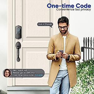 Front Door Lock Set, ADIUIVE Fingerprint Keyless Entry Door Lock with Handle, Smart Locks for Front Door, Electronic Keypad Door Lock Work with App Control Auto Lock（Keypad+Fingerprint+Key+IC+APP）