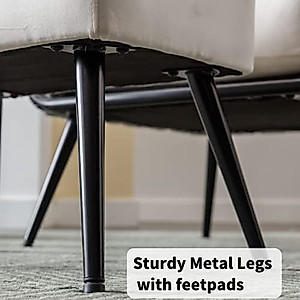 Ya-Home Modern Accent Chair with Ottoman, Velvet Upholstered Side Chair Single Sofa Armchair with Black Metal Legs for Living Room Bedroom Reception Room, Beige