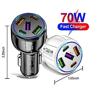 5 in 1 Car Charger Adapter,75W High Power Cigarette Lighter Adapter,QC3.0/PD Super Fast Charging Car Phone Charger Compatible with iPhone 14 13,iPad Pro& More Mobil Phone (3USB/2PD Black)