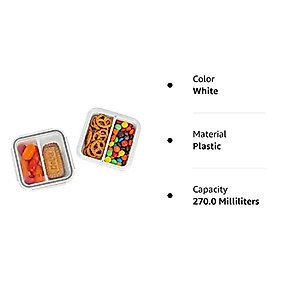 carrotez 2 Compartment Snack Containers, Portion Control Container, Small Food Storage Containers, Small Snack containers with Airtight lids, BPA Free, Stackable, Reusable, 2 PACK