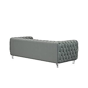 Iconic Home Modern Contemporary Tufted Velvet Down-Mix Cushons Acrylic Leg Sofa, Grey
