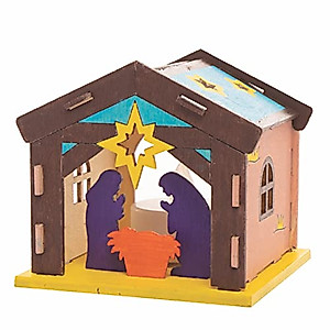 Baker Ross FC206 Nativity Stable Wooden Model Kit - Pack of 3, Tealight Holder to Decorate and Display, Wooden Crafts for Children, Ideal Christmas Arts and Crafts Project