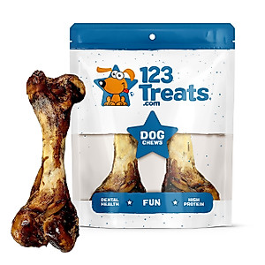 123 Treats - Meaty Dog Bone Treat - Large 100% Natural Pork Chews for Dogs Dog Bones for Aggressive Chewers (Pork, 2 Count)