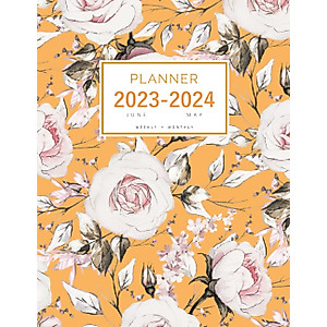 Planner 2023-2024: 8.5 x 11 Weekly and Monthly Organizer from June 2023 to May 2024 | Beautiful Drawing Rose Flower Design Orange