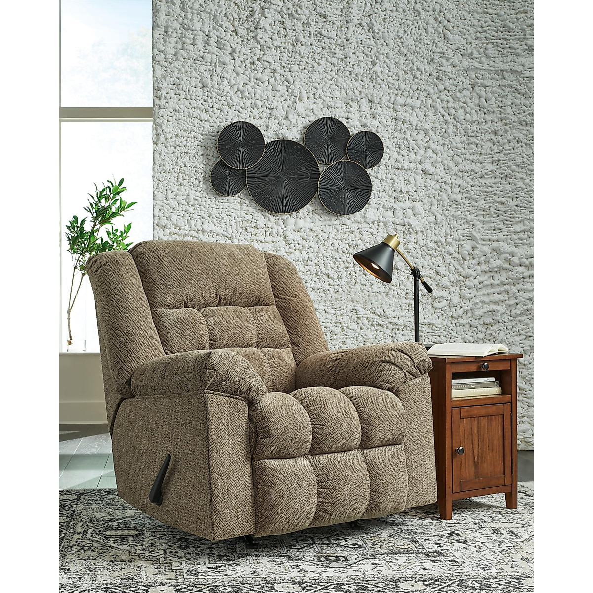 Signature Design by Ashley Kegler Contemporary Tufted Manual Rocker Recliner, Light Brown