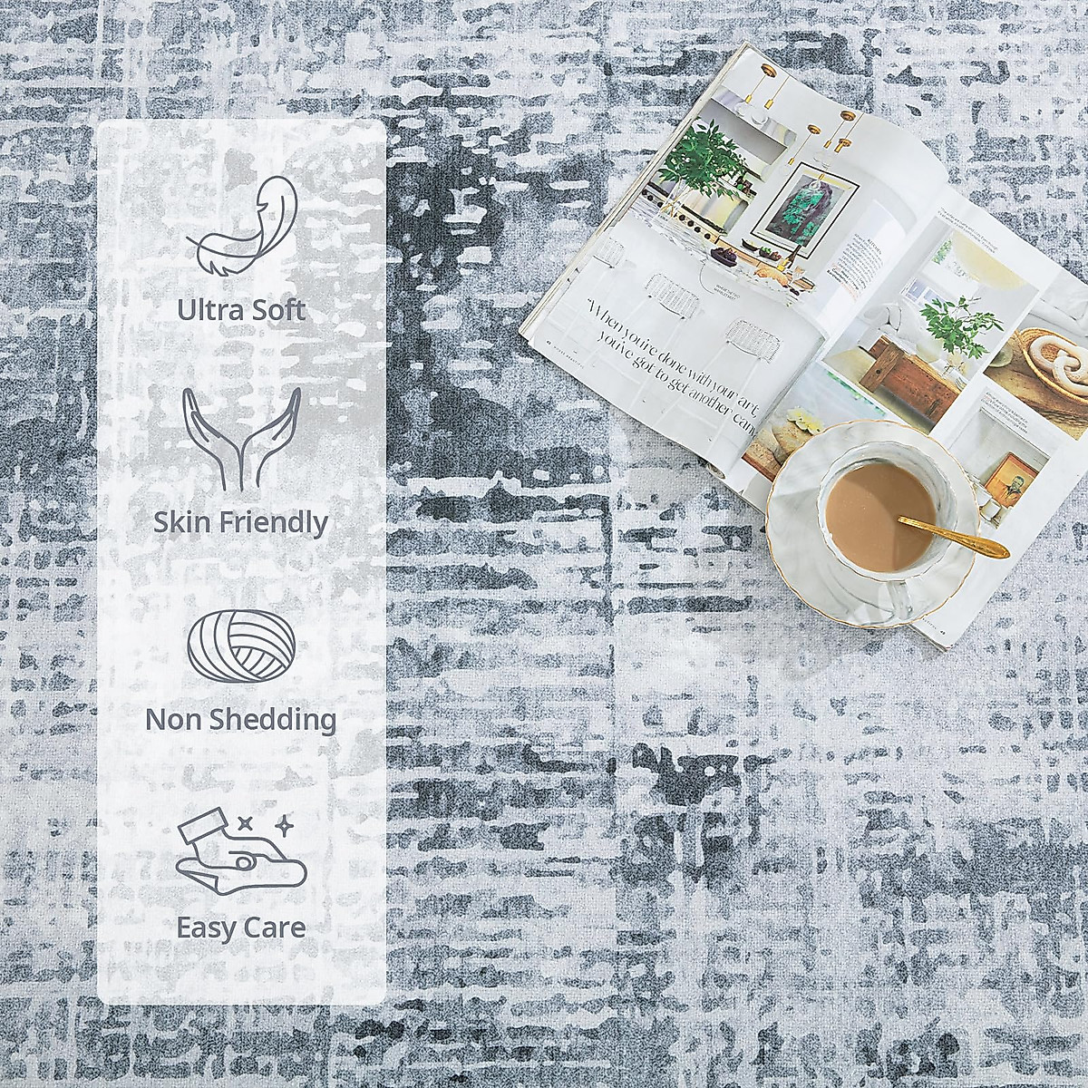 HOMBYS 10x14 ft Modern Abstract Area Rug for Living Room Bedroom, Large Non-Slip Boho Floor Carpet for Indoor Office Dining Room, Traditional Home Deco, Grey, Machine Washable