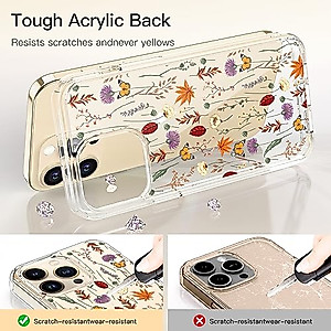 ICEDIO for iPhone 13 Pro Max Case with Screen Protector,Slim Fit Crystal Clear Cover with Fashionable Designs for Girls Women,Protective Phone Case 6.7" Orange Purple Floral