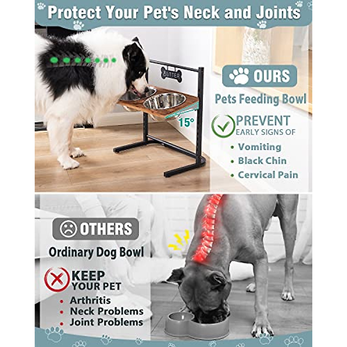 Realyoo Dog Elevated Bowls with Slow Feeder, 11 Heights 15° Tilted Stainless Steel Raised Dog Bowls Stand, Metal Food and Water Bowl for Large Medium Small Dogs and Cats