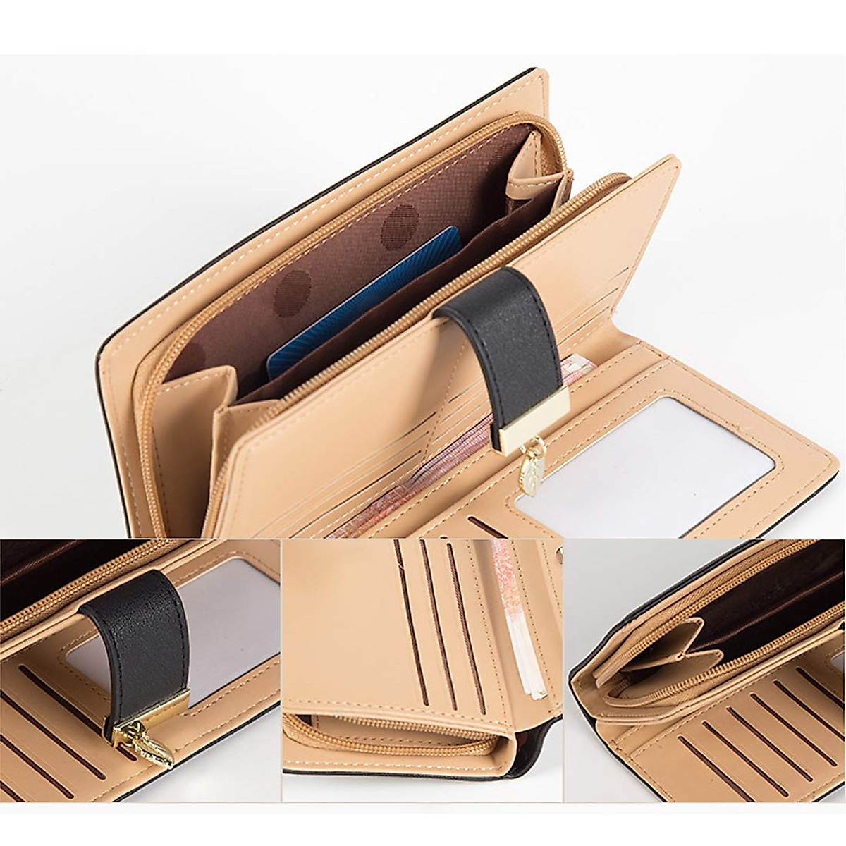 Wallet-NEWANIMA Women Multi-card Two Fold Long Zipper Clutch Purse (Style9-Black)