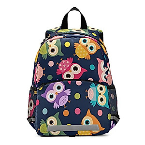 ALAZA Cute Owl Print Animal Polka Dot Kids Toddler Backpack Purse for Girls Boys Kindergarten Preschool School Bag w/ Chest Clip Leash Reflective Strip