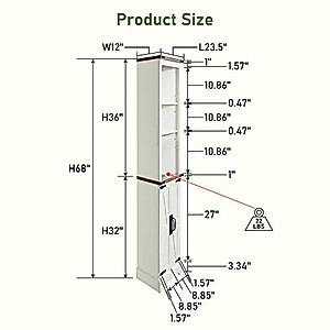 OKD Tall Corner Cabinet, Farmhouse Storage Cabinet with Barn Door Design & Adjustable Shelves, Home Space Saver for Bathroom, Living Room, Laundry Room, Rustic Oak with Antique White