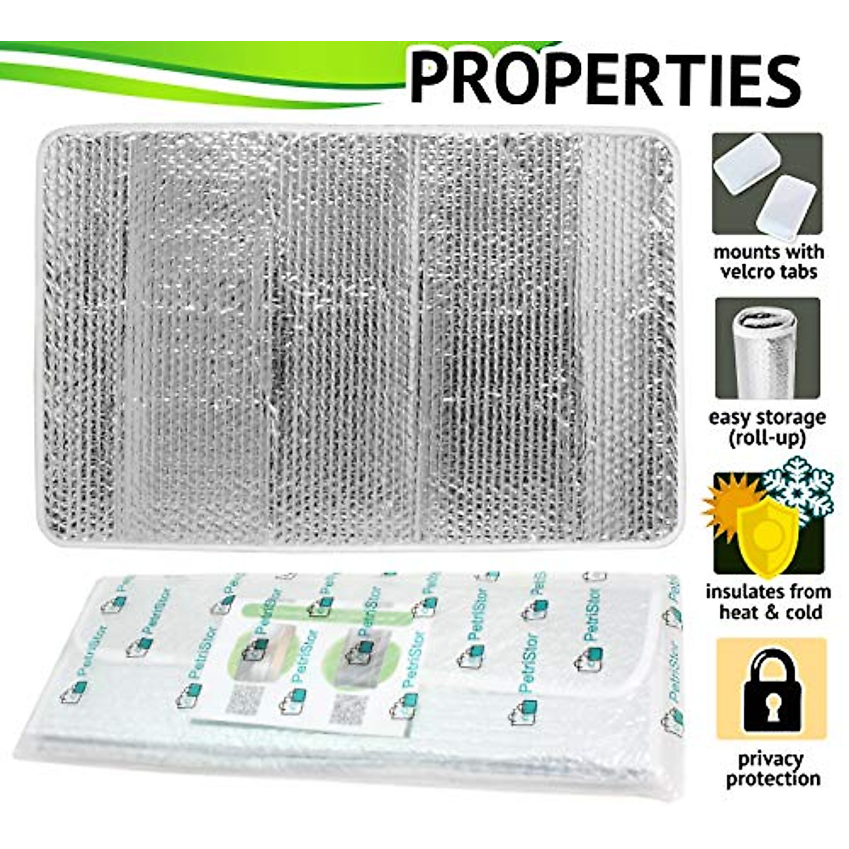 PetriStor 16 X 25 Sun Shield RV Reflective Door Window Cover Helps Protect Your RV from Harmful UV Rays and Regulates RV Temperature White