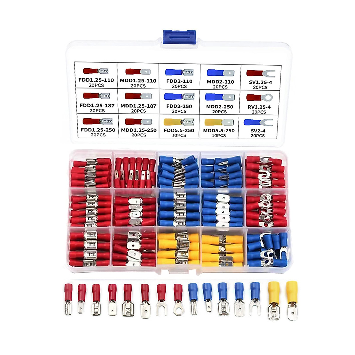 Insulated Wire Electrical Connectors Assortment Fork,Ring,Spade,Quick Disconnect Crimp Marine Automotive Cable Terminals-280 PCS