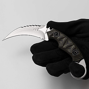 KIASLORE Karambit Knife Outdoor Survival claw Tactical teeth Knife D2 Steel Double Edged Fixed Blade Camping Survival Knife & Hunting Knives with Snake pattern Handle & Knife Sheath (White / w Snake pattern Handle)