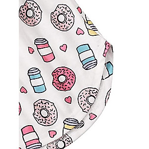 DIDK Women's Cartoon Print Tee and Curved Hem Shorts Pajama Set Pink and White XS